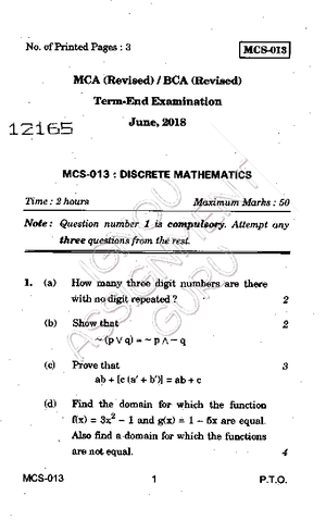 Mcs-013 - For maths Discrete - JOIN MY FACEBOOK GROUP FOR IGNOU RELATED STUFF Session 2019 ...