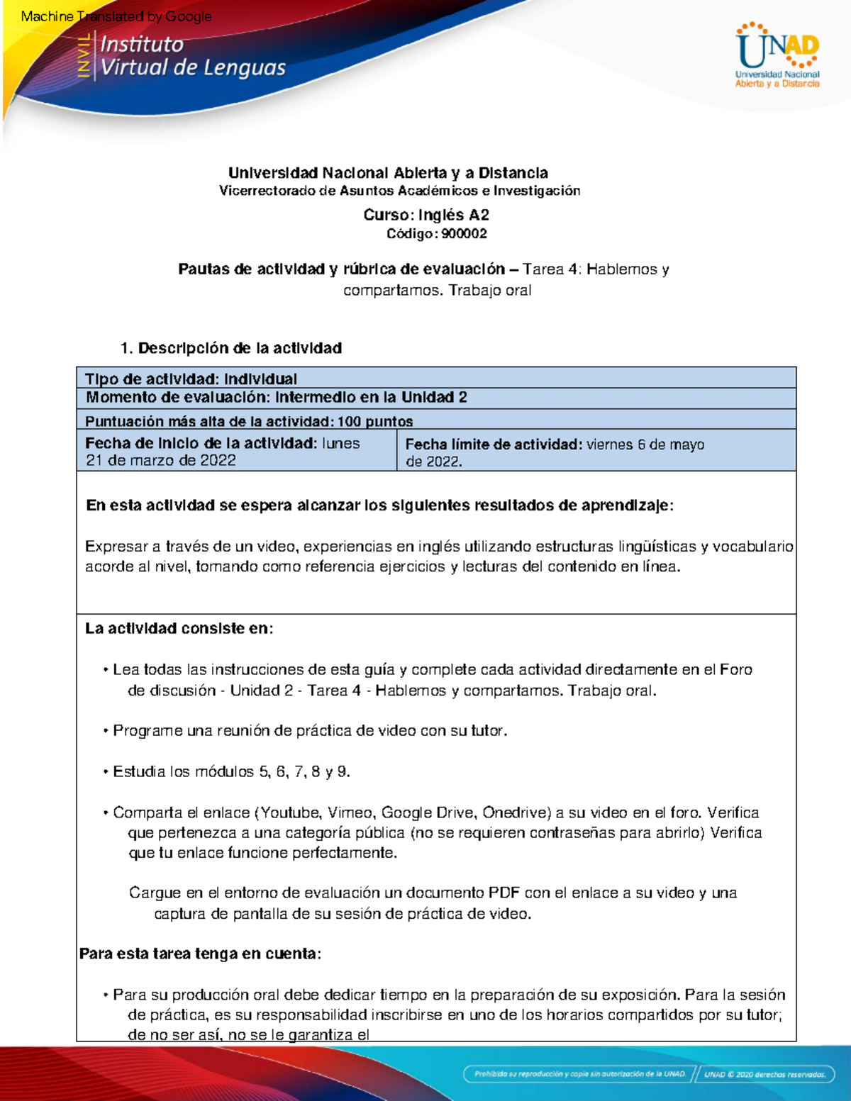Activity guide and evaluation rubric - Unit 2 - Task 4 - Lets talk and ...
