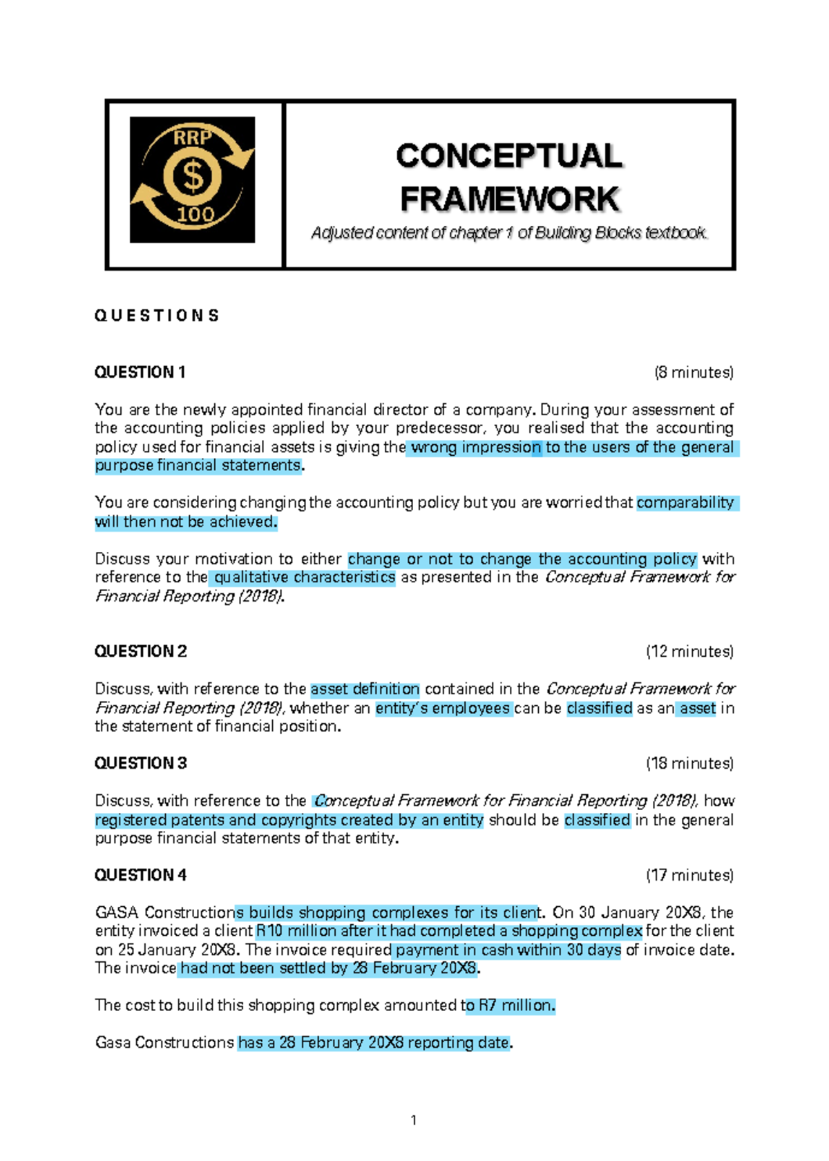 Conceptual Framework Questions - 1 CONCEPTUAL FRAMEWORK Adjusted ...