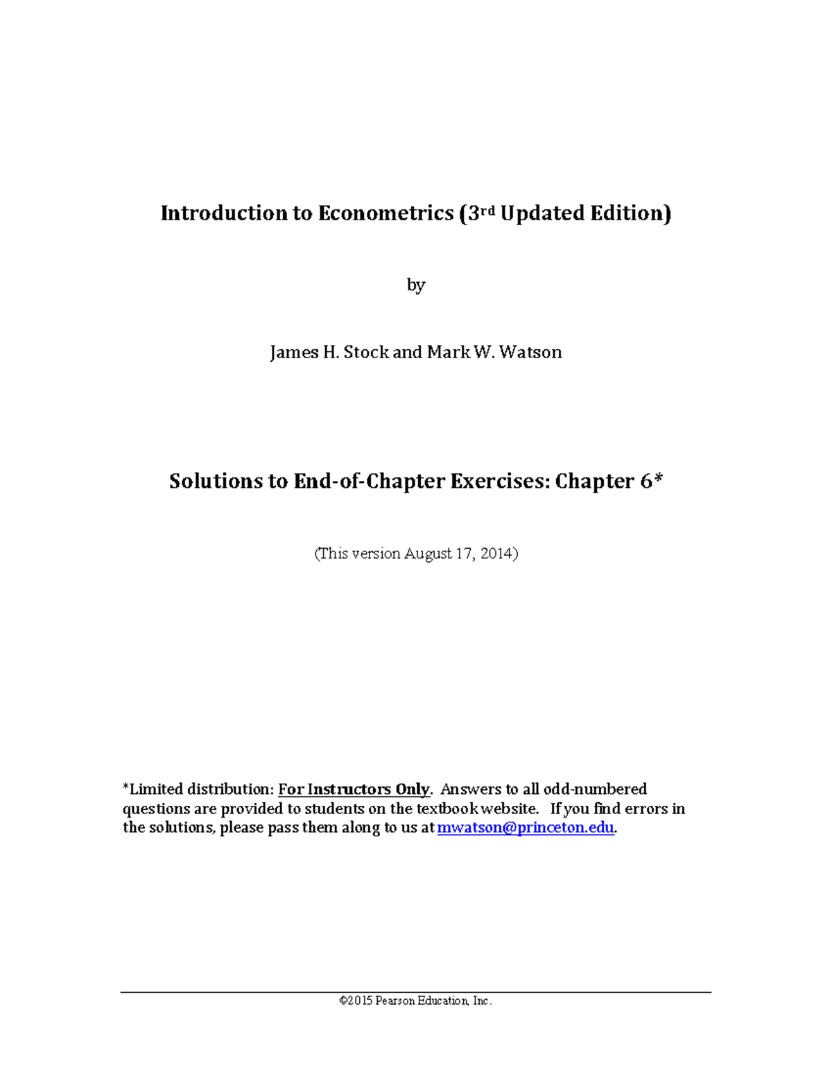 Introduction to Econometric Chapter 6 solution - ठ⃚ ©2015 Pearson Education, Inc. ठ⃚ ठ⃚ ठ⃚ ठ⃚ ...
