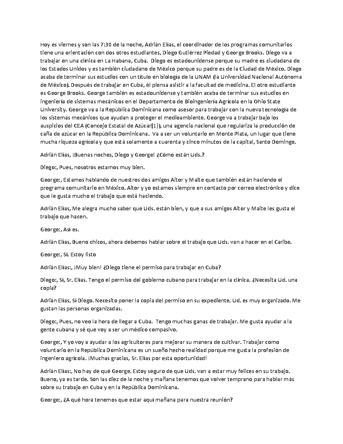 SPAN Dialouge - First Spanish Dialogue assignment conversation - Hoy es ...