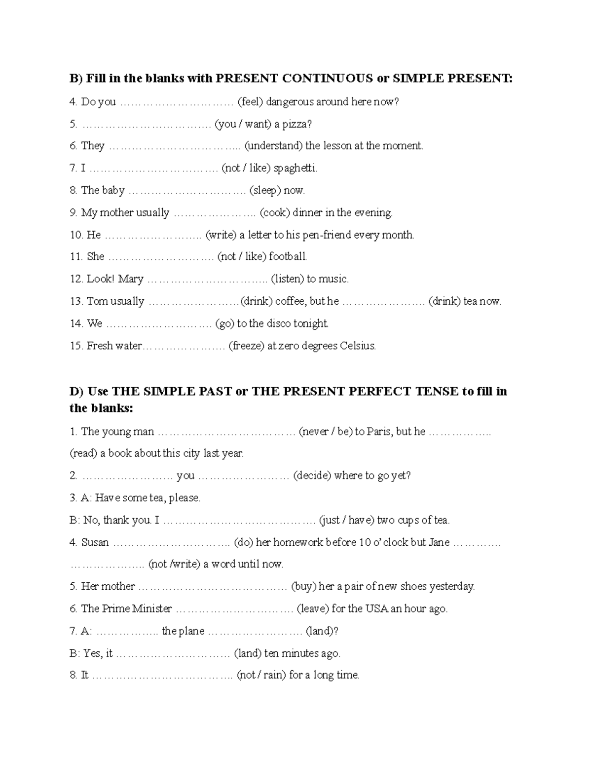 Revision 17-11 - Algebra - B) Fill in the blanks with PRESENT ...