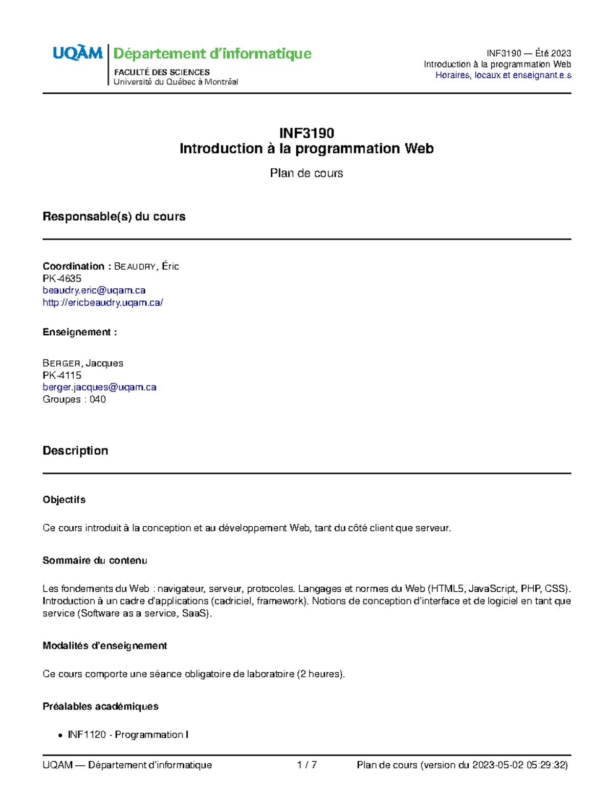 INF3190 - enjoy - Département d’informatique FACULTÉ DES SCIENCES ...