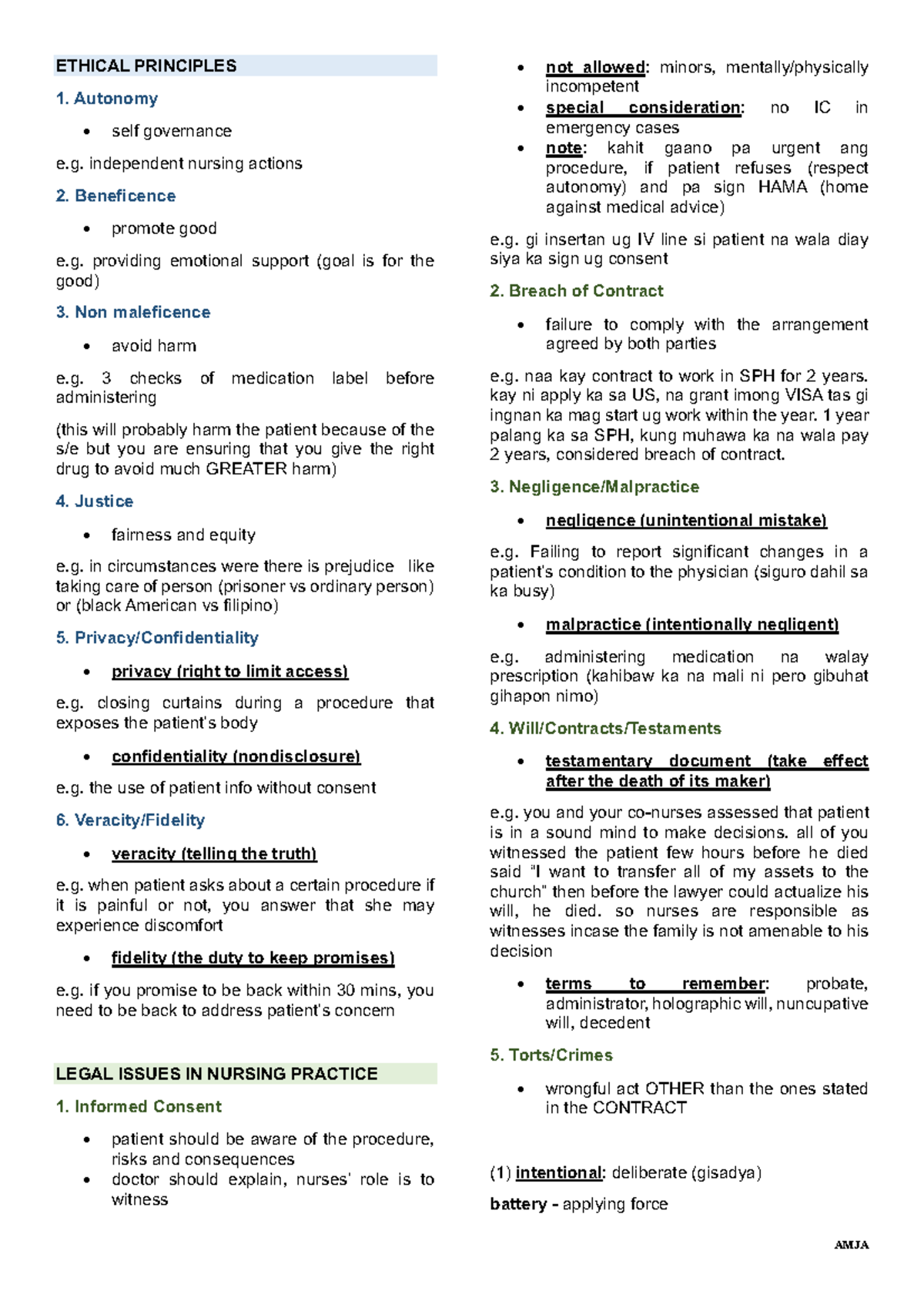 Review NLM - Nursing Leadership and Management - ETHICAL PRINCIPLES ...