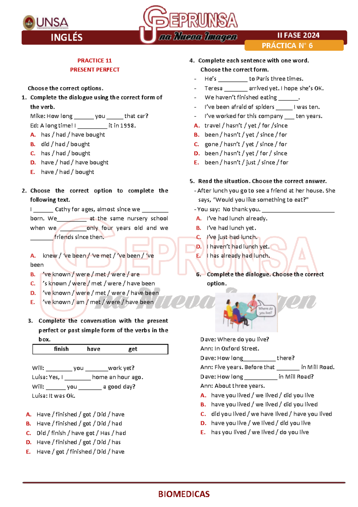 7. P6 (B) Ingles II FASE 2024 - PRÁCTICA N° 6 PRACTICE 11 PRESENT ...