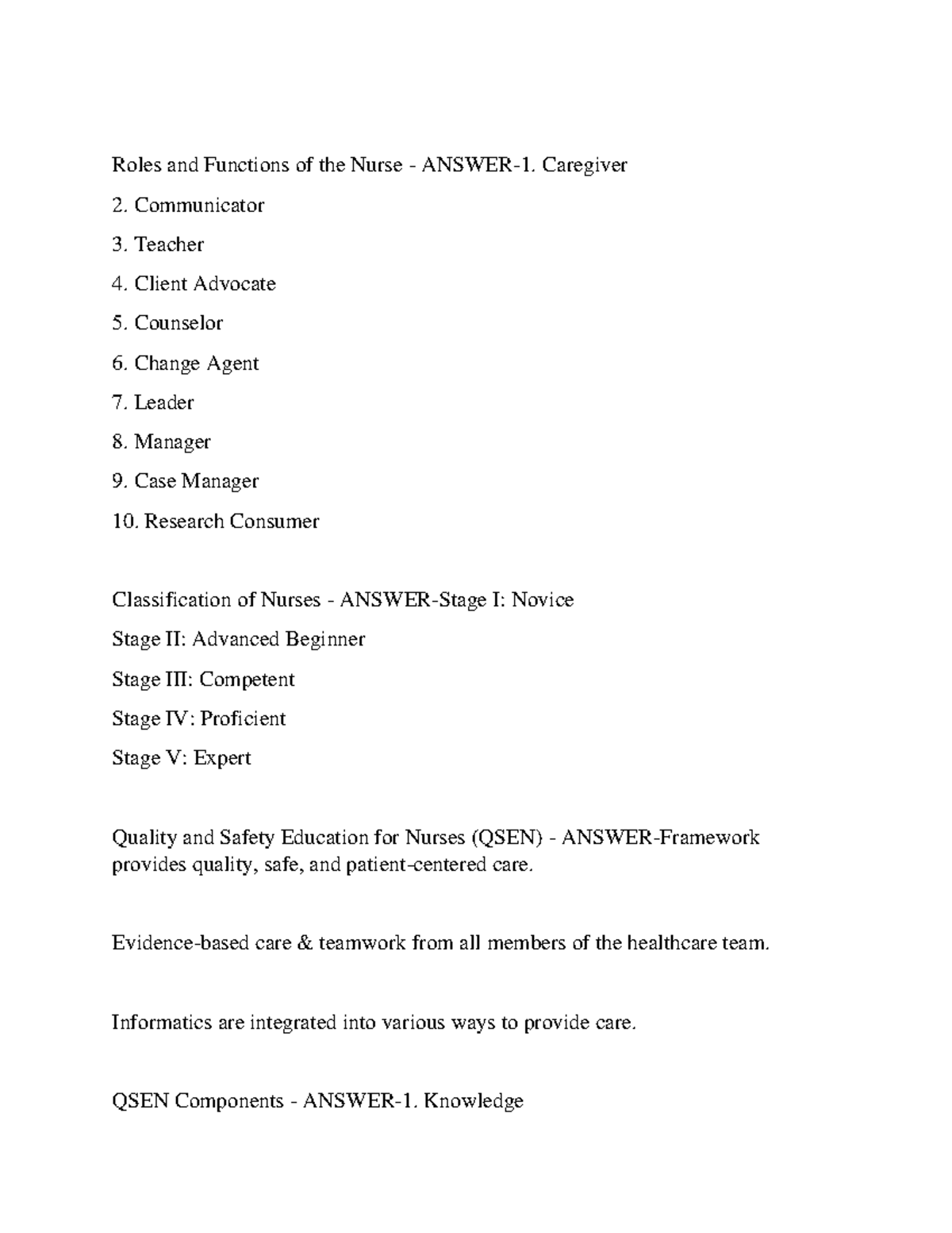 Nursing Fundamental-2 - Roles and Functions of the Nurse - ANSWER- 1 ...