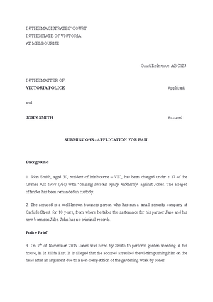 Part 1 of the bail application assignment 2 - LLW1002 - VU - Studocu