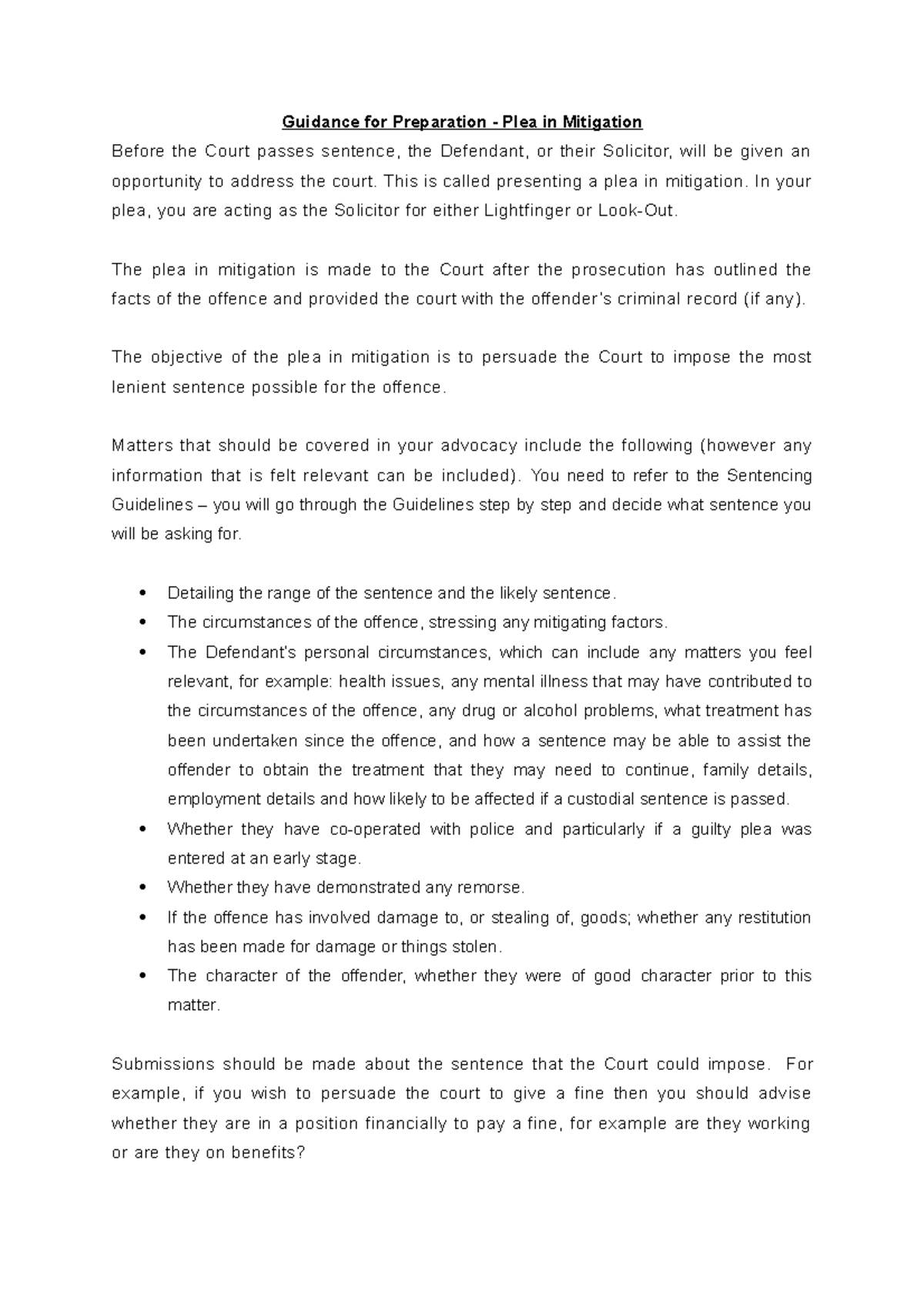 Guidance for preparation of advocacy - Guidance for Preparation - Plea ...