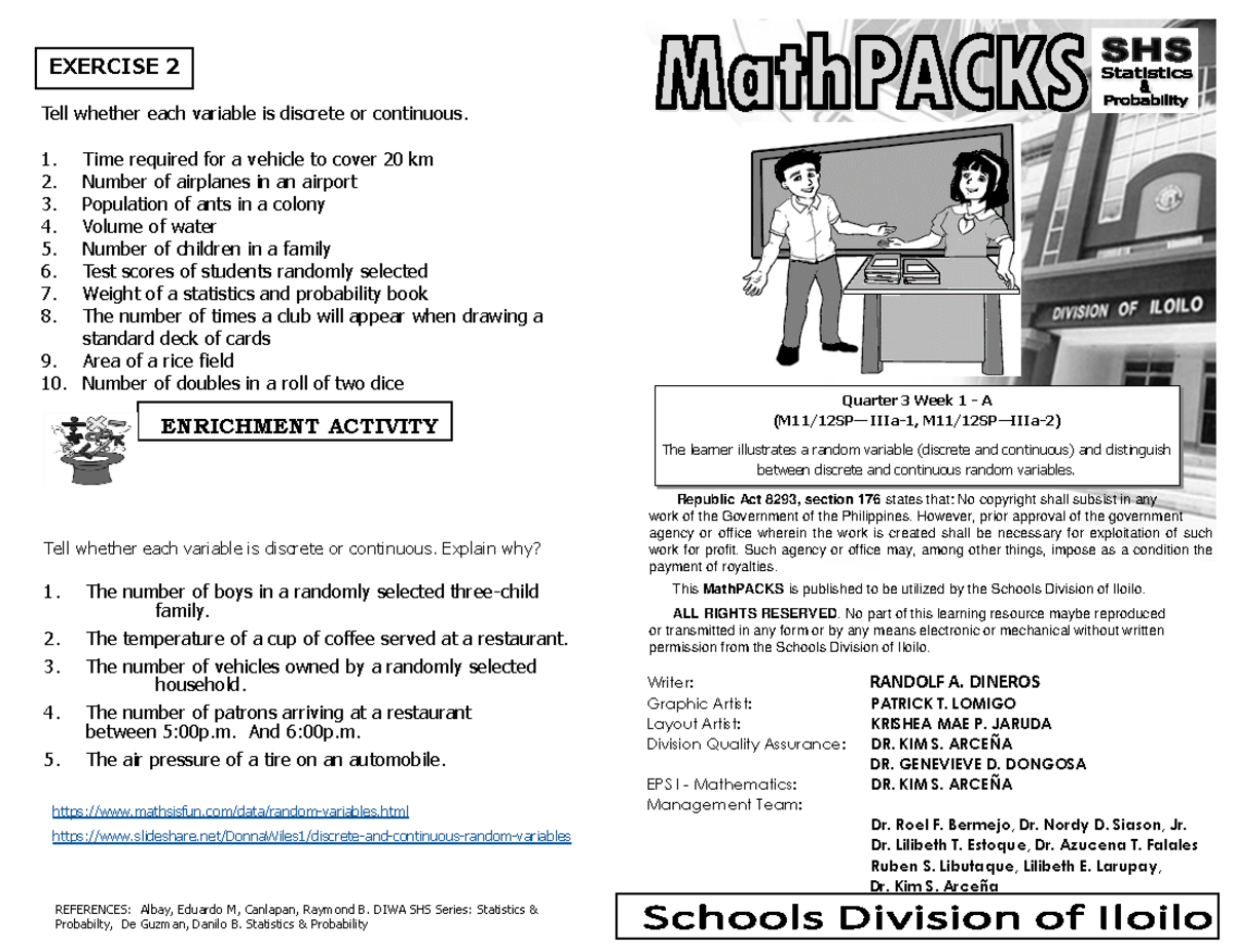 Stat-and-Prob-Q3 W1-2 - Writer: RANDOLF A. DINEROS Graphic Artist ...