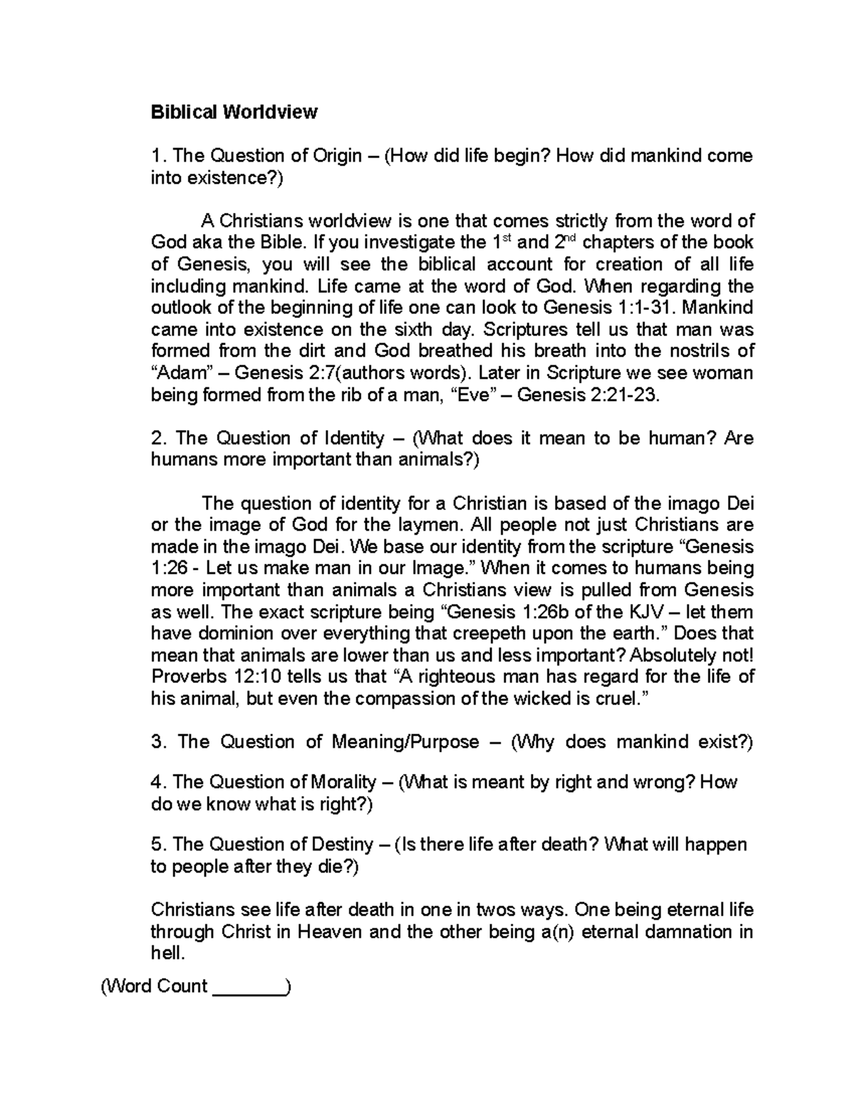 Biblical Worldview vs Secular Worldview - Biblical Worldview The ...