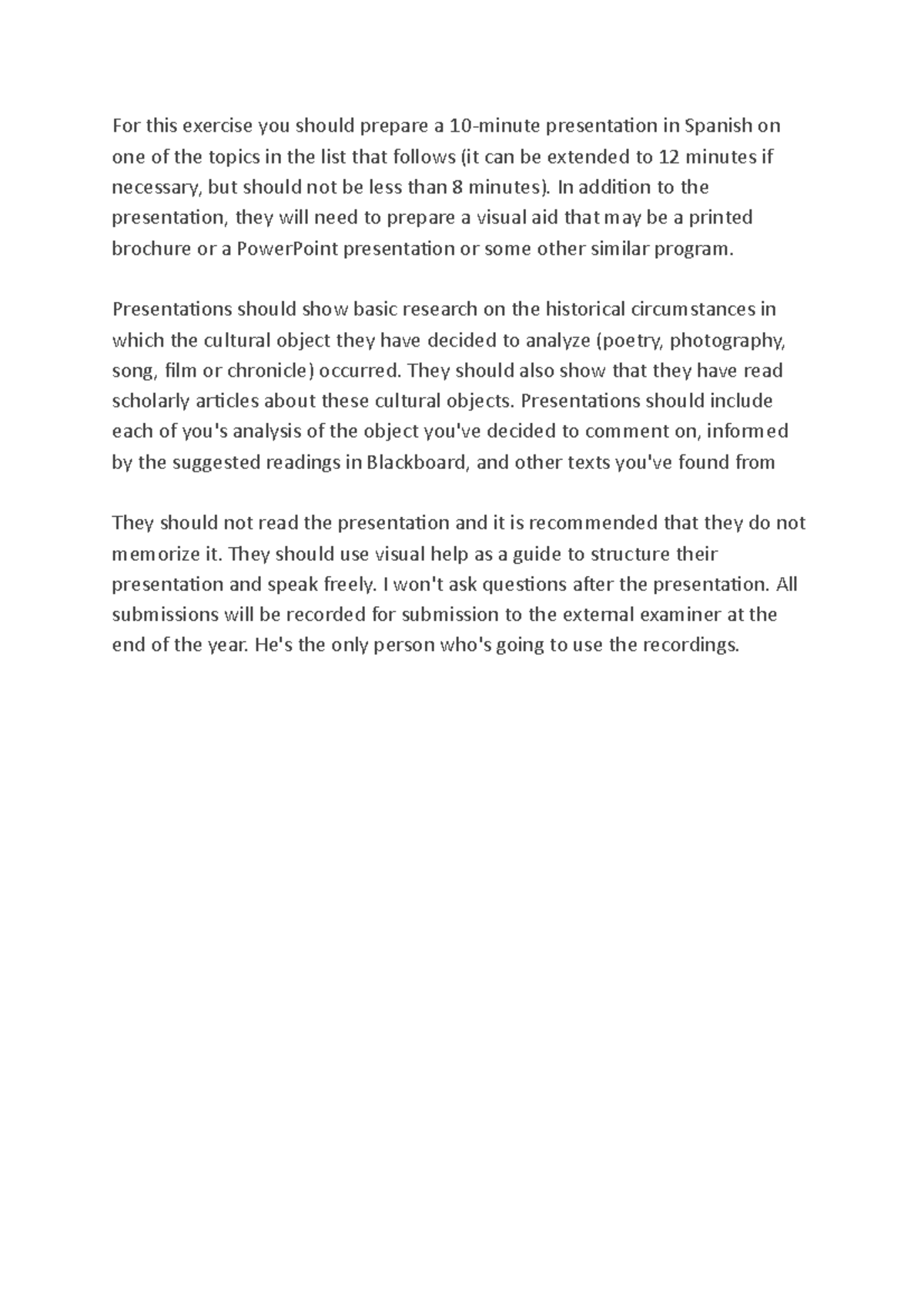 Presentation Notes - For this exercise you should prepare a 10-minute ...