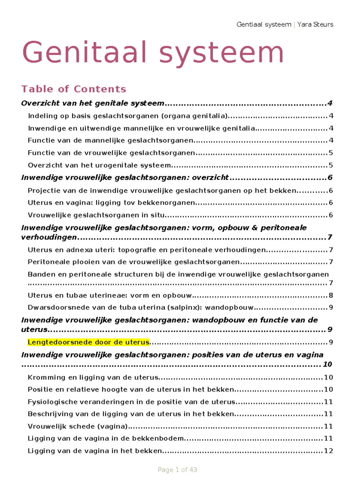 Anatomie les 10 - sv - Samenvatting les 10 - Genitaal systeem Overzicht ...