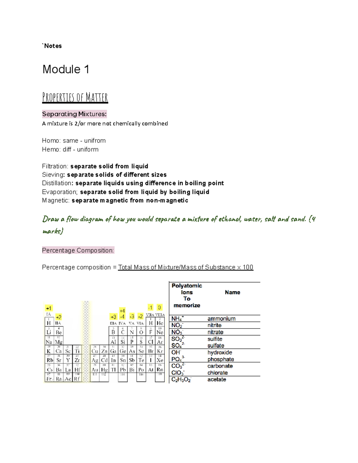 YR 11 CHEM - hope this helps - `Notes Module 1 Properties of Matter ...