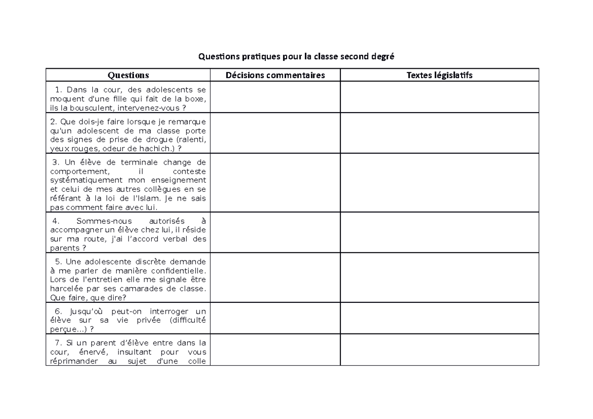 Questions pratiques PLC pour la classe second degré - Questions ...