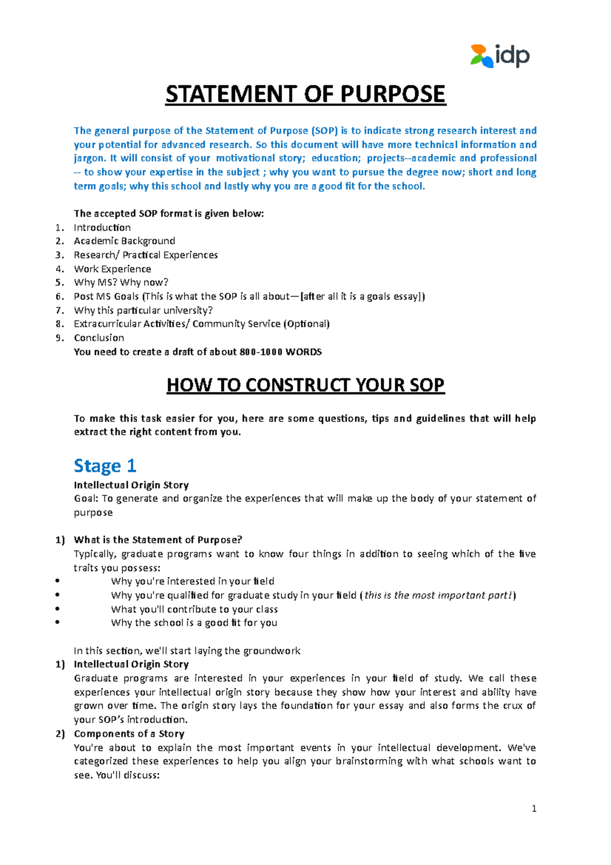 SOP Prep Module - Mandatory Inputs - STATEMENT OF PURPOSE The general ...