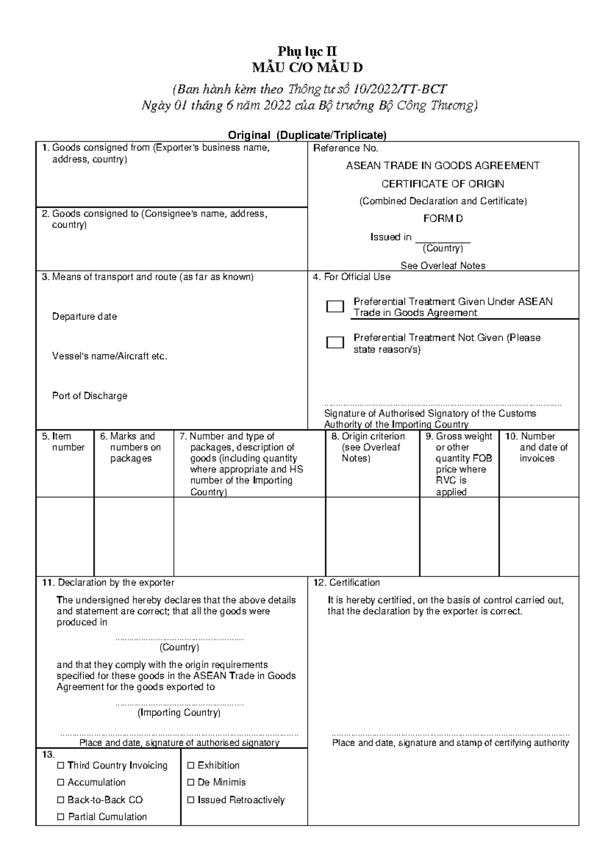 CO form D - nghien cuu khoa hoc - Phụ lục II MẪU C/O MẪU D (Ban hành ...