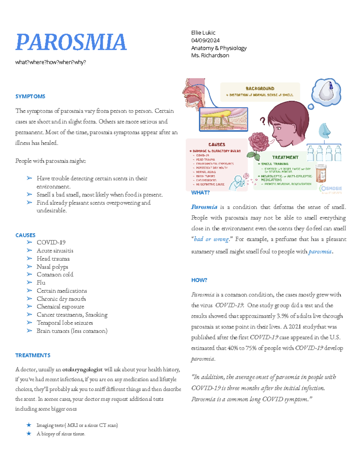 Parosmia project - PAROSMIA what?where?how?when?why? Ellie Lukic 04/09 ...