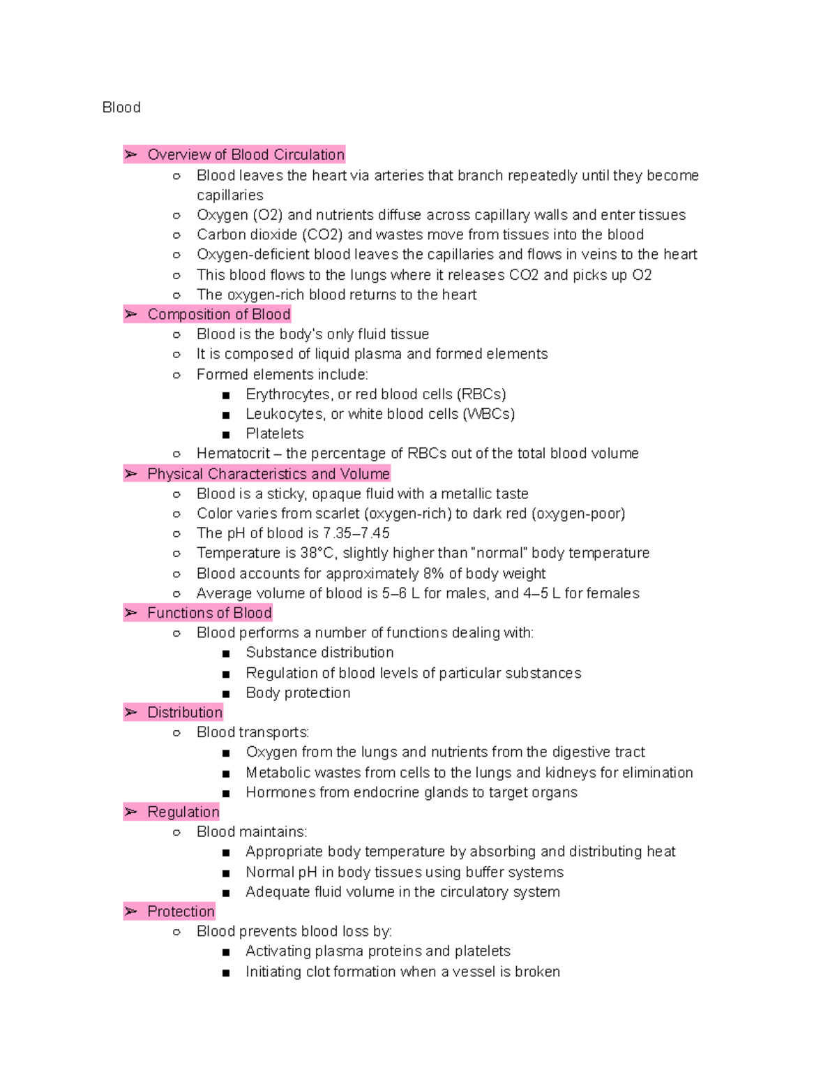 Overview of Blood - Temperature is 38°C, slightly higher than “normal ...