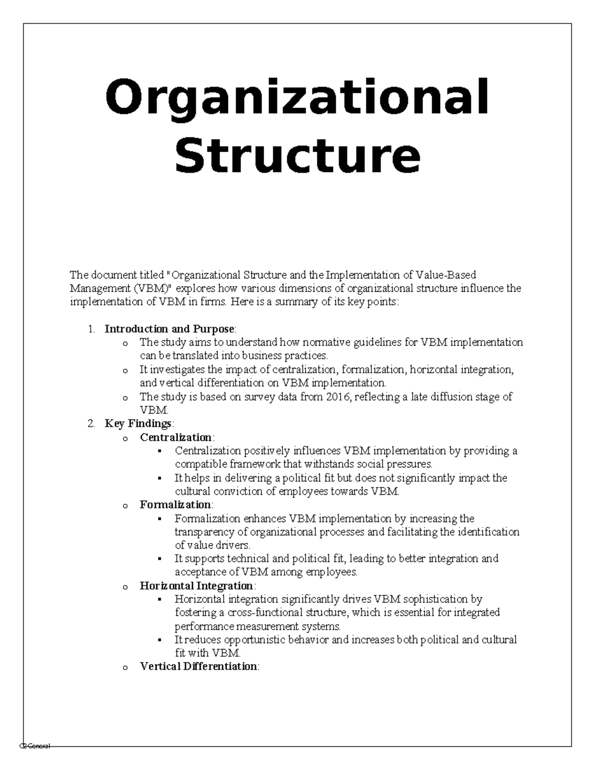 Organizational Structure summary - C2 General Organizational Structure ...