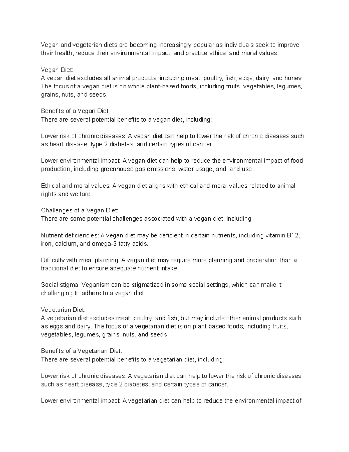 Special Diets Vegan and Vegetarian Notes - Vegan and vegetarian diets ...