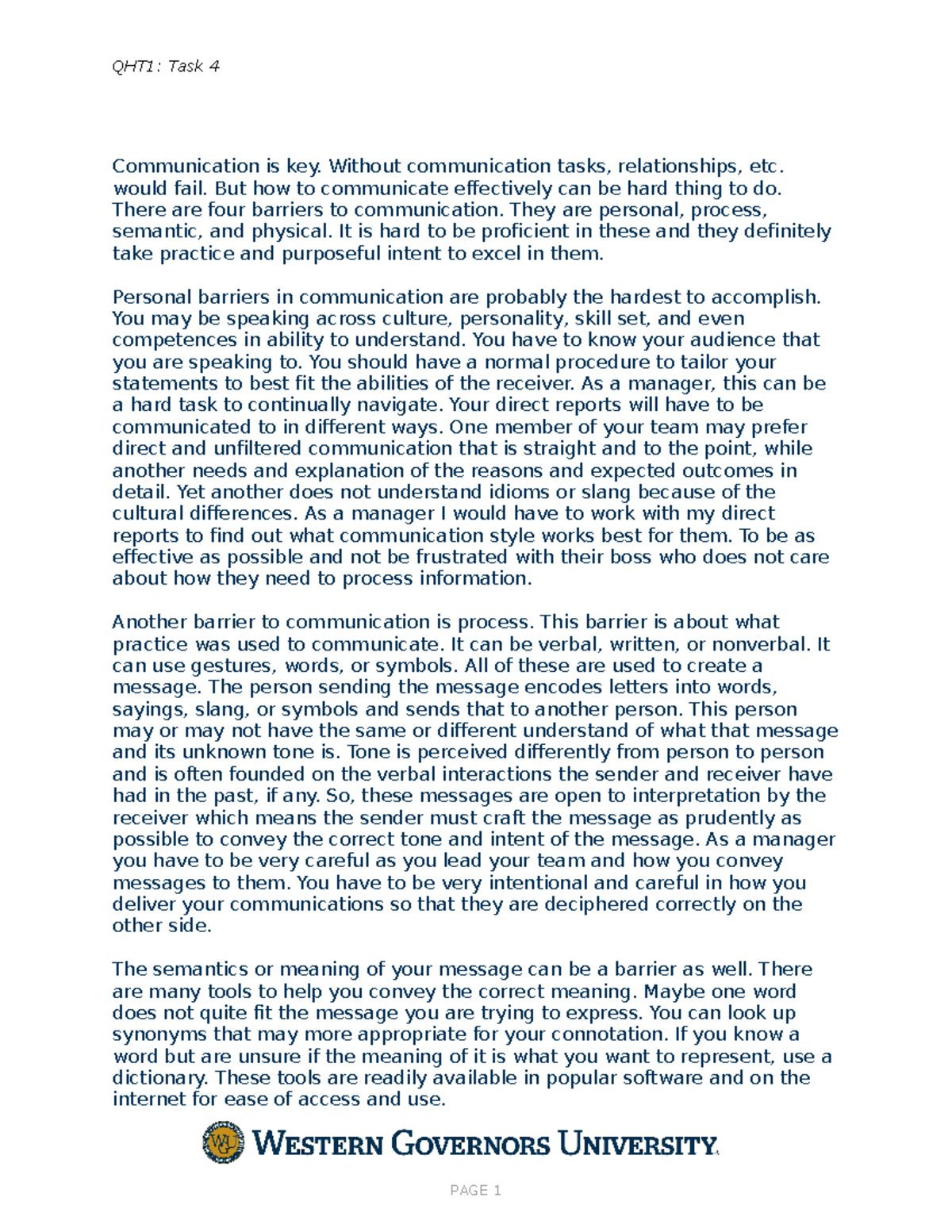 Business Management Tasks - QHT1 - task 4 - Redacted - QHT1: Task 4 ...