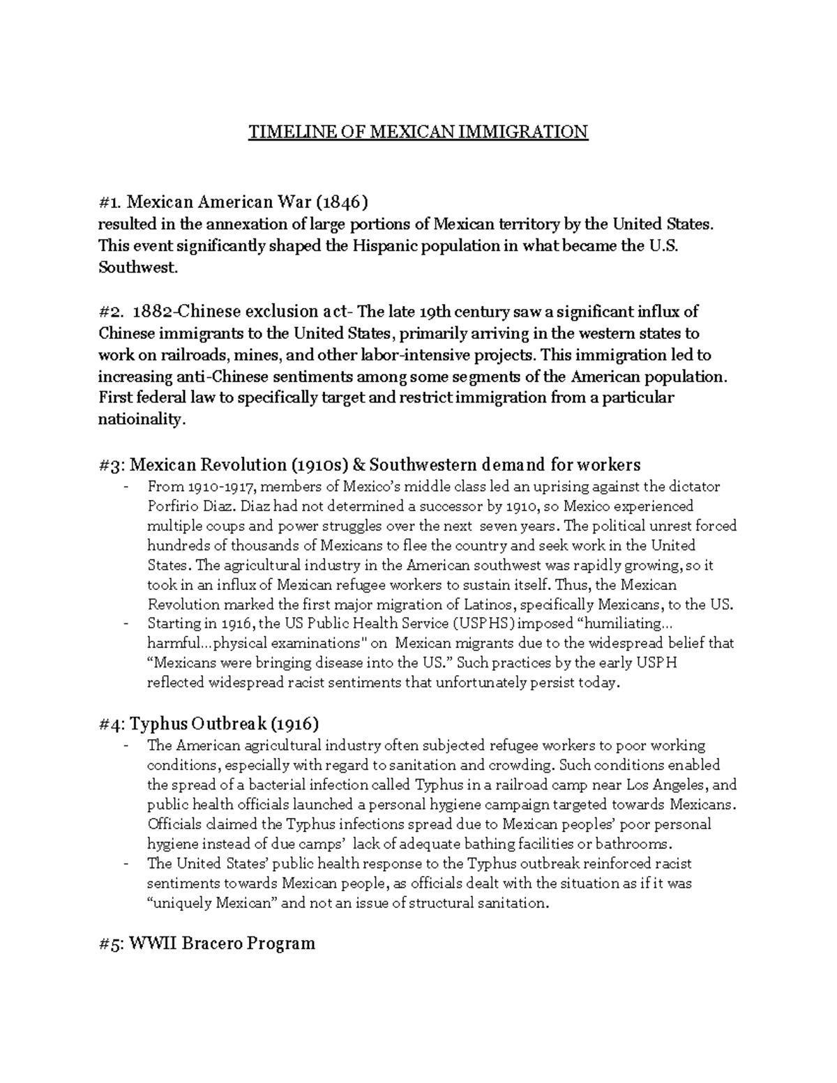 Milestone 2 Timeline - TIMELINE OF MEXICAN IMMIGRATION #1. Mexican ...