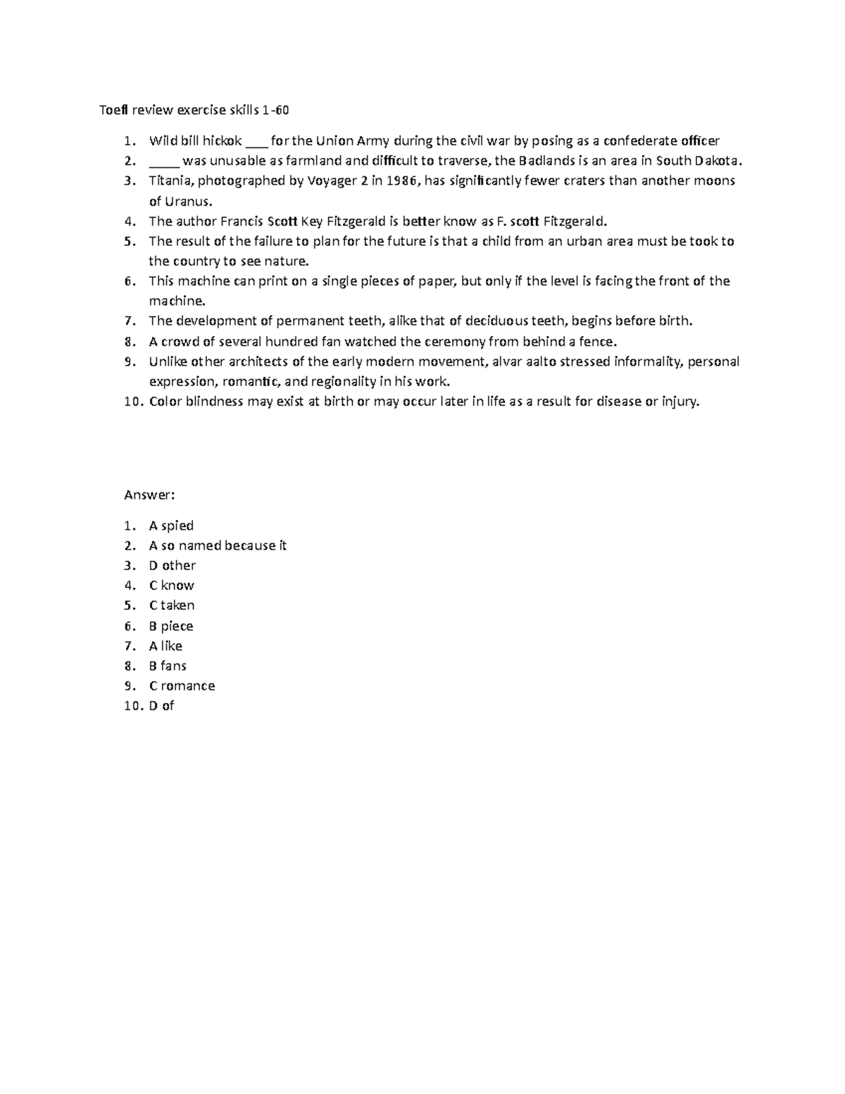 Toefl review exercise skills 1-60 - Toefl review exercise skills 1 ...