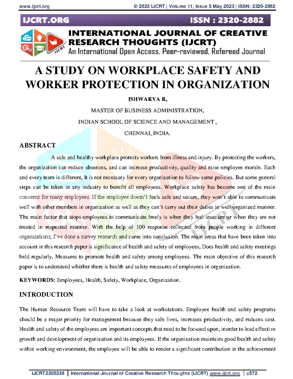 A Study ON Workplace Safety AND Worker Protection IN Organization - A ...