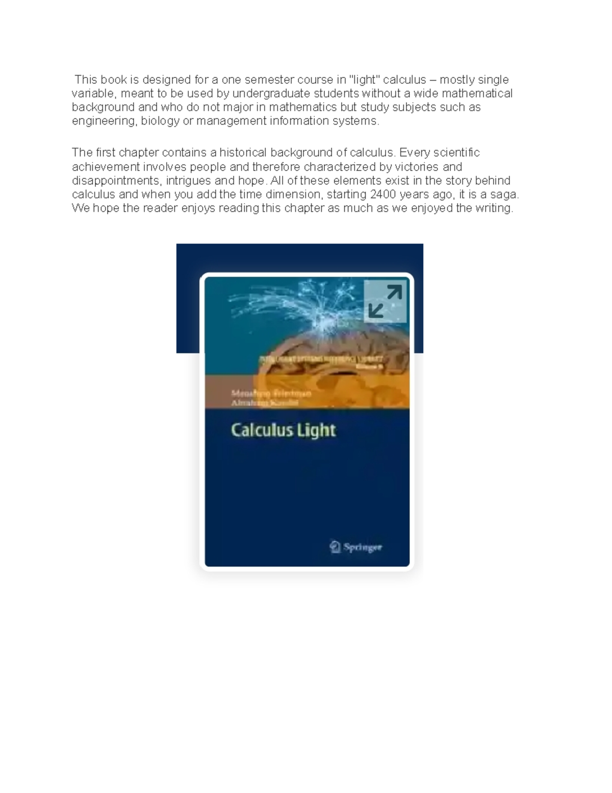Book review - This book is designed for a one semester course in "light ...