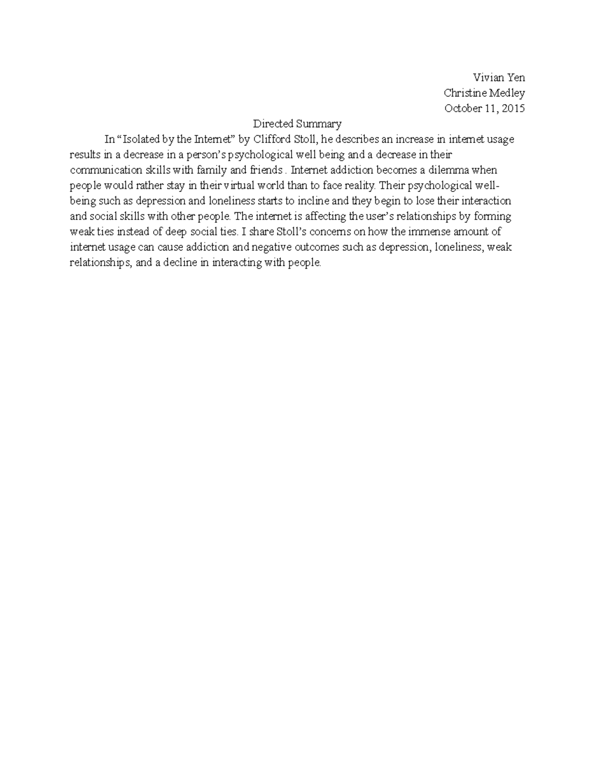 Directed Summary 2 - homework - Vivian Yen Christine Medley October 11 ...