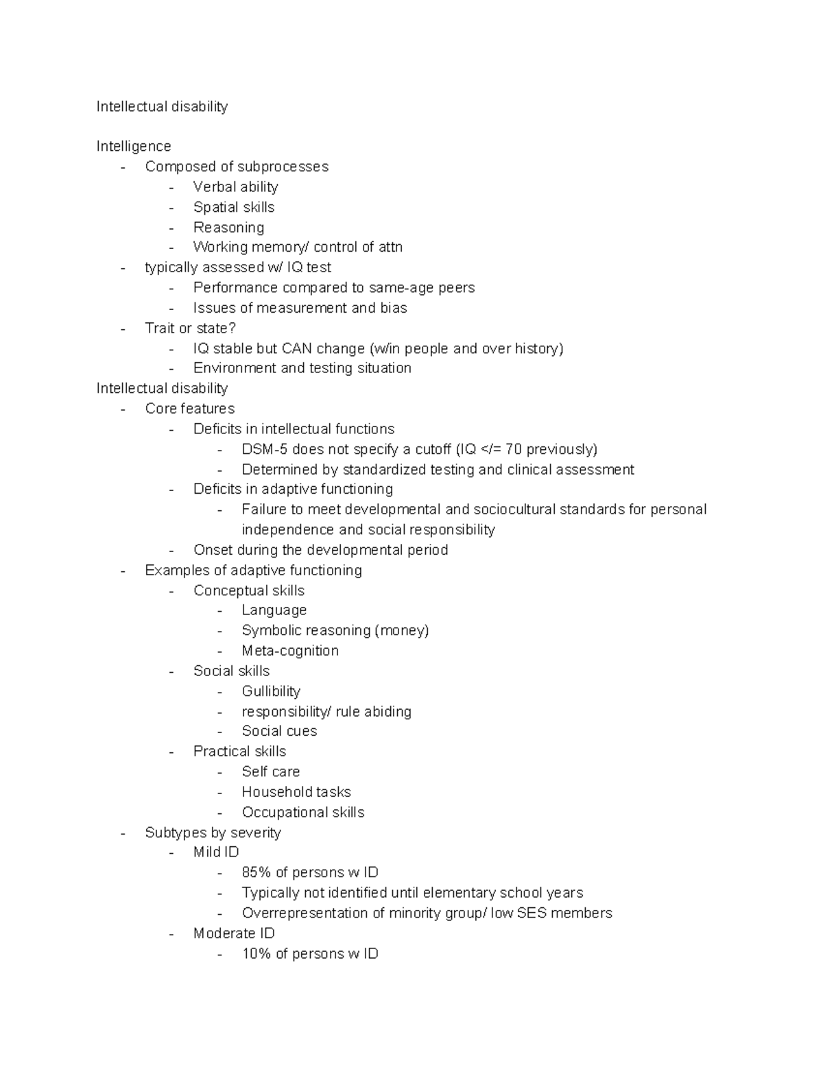 Psy 333 Intellectual disability - Intellectual disability Intelligence ...