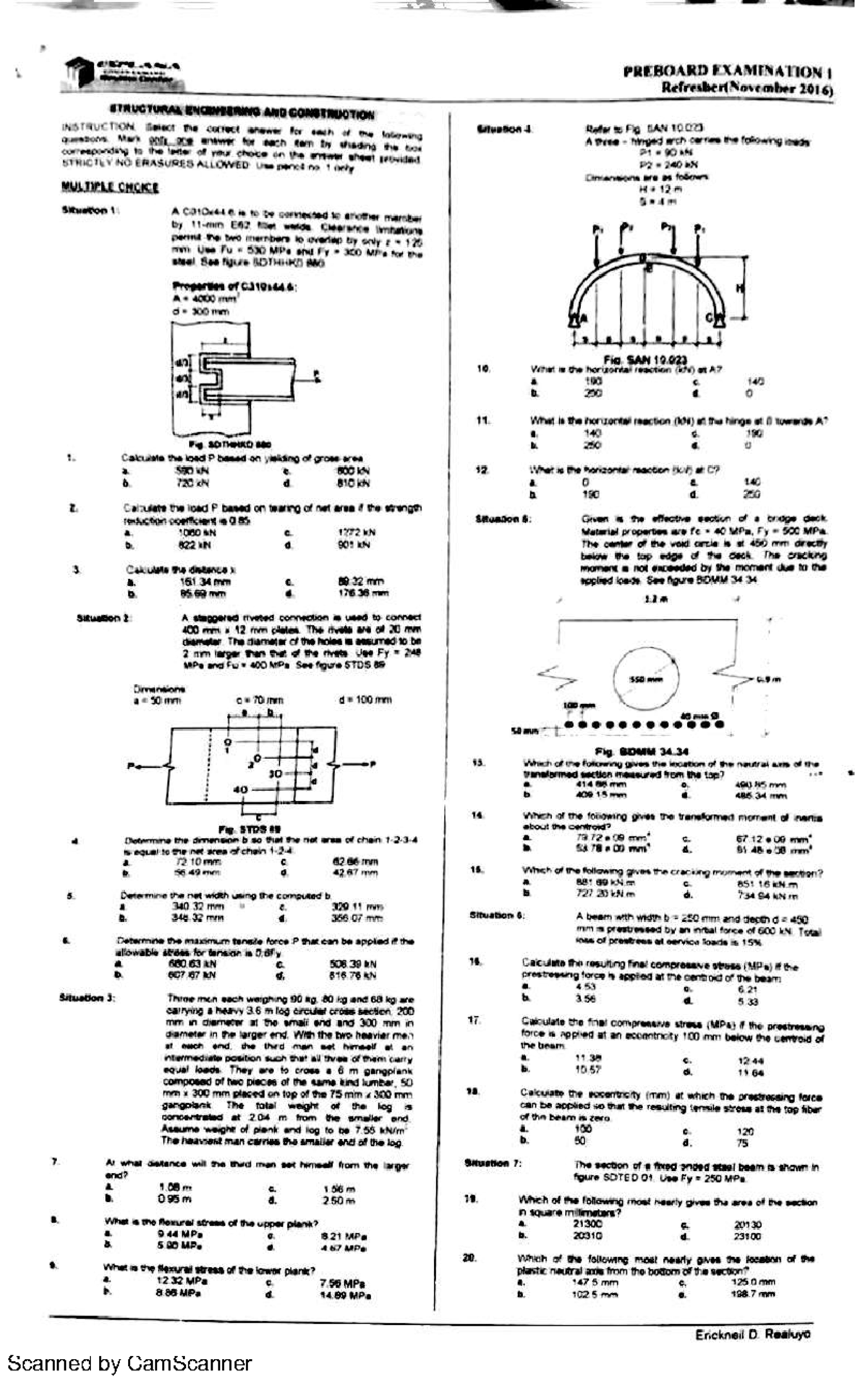 Esplana 3s - None - CREAM PREBOARD EXAMINATION I Refresbert November 2016) STRUCTURAL ...