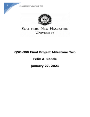 QSO 300 Milestone Two - Running head: Case Study QSO 300 Milestone Two ...