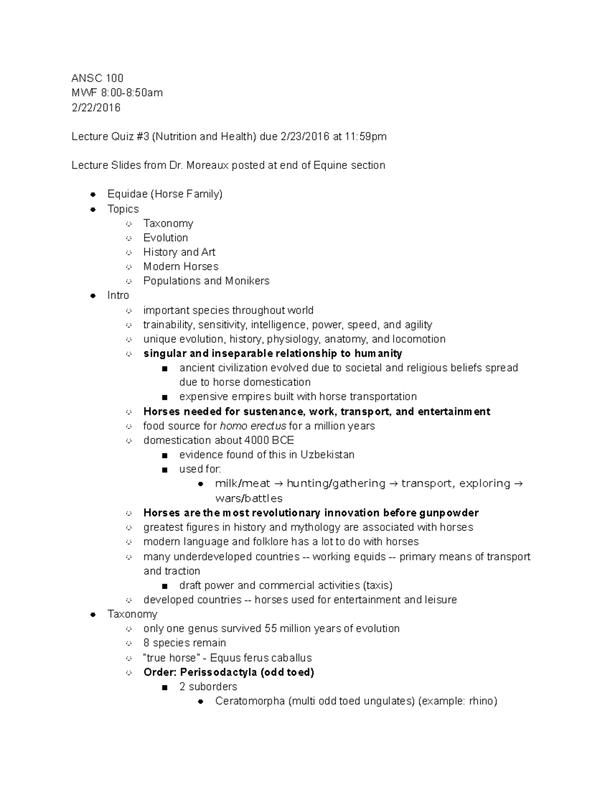 ANSC100_Lecture11 - ANSC 100 MWF 8:00-8:50am 2/22/2016 Lecture Quiz #3 ...