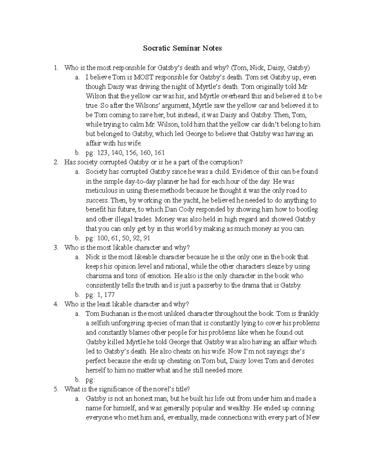 Socratic Seminar Notes - Socratic Seminar Notes Who is the most ...