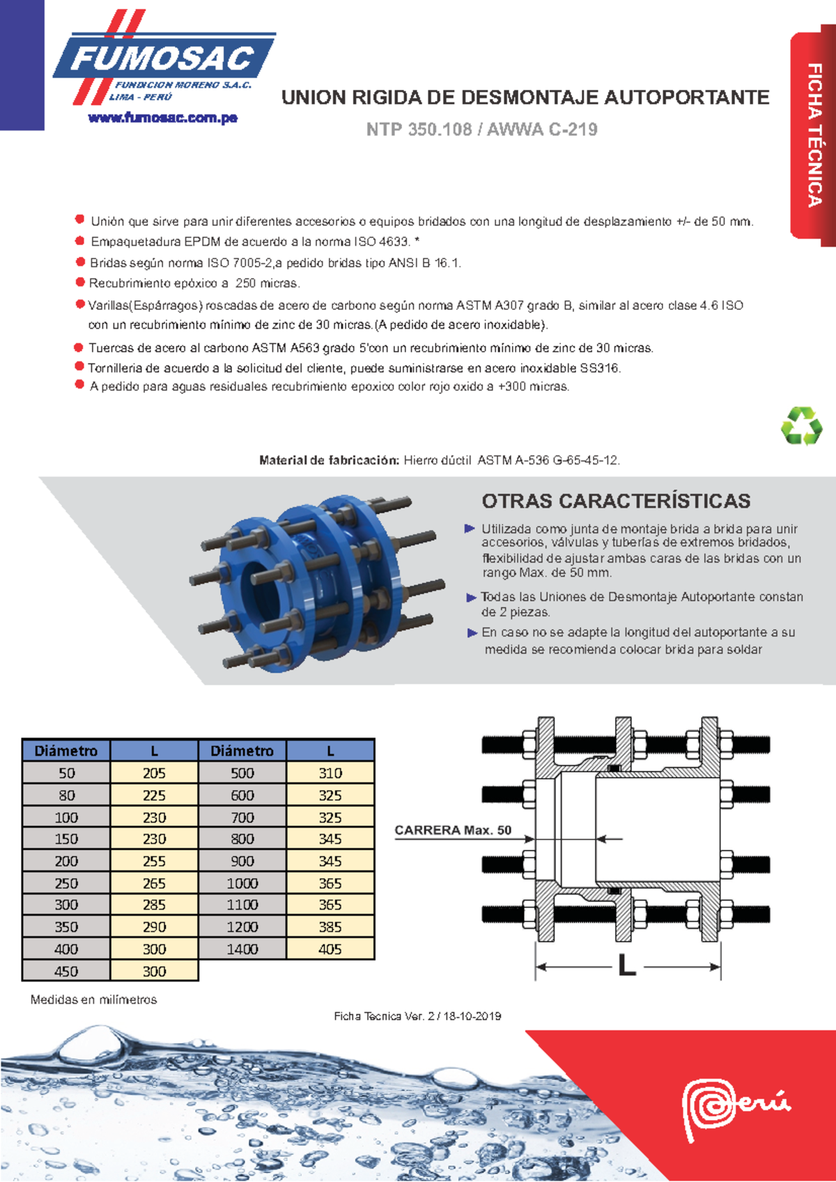 Union de desmontaje autoportante - FICHA TÉCNICA NTP 350 / AWWA C ...