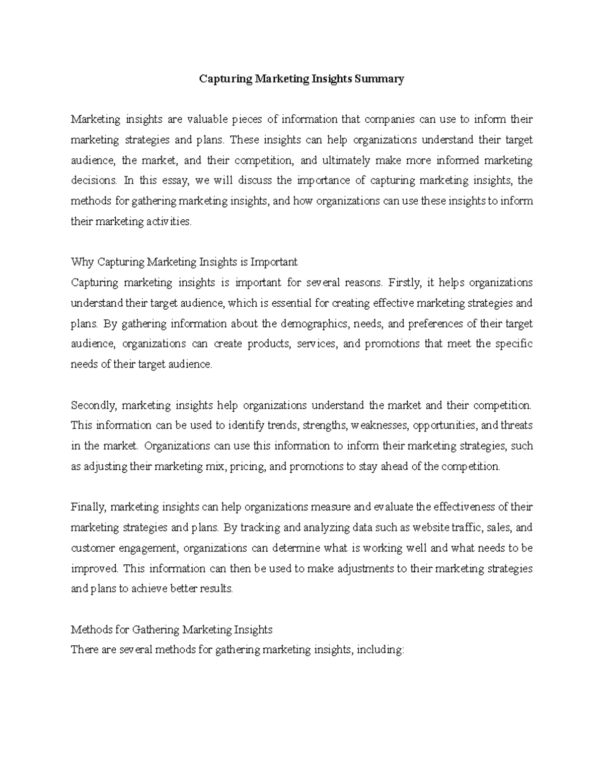 Capturing Marketing Insights Summary - Capturing Marketing Insights ...