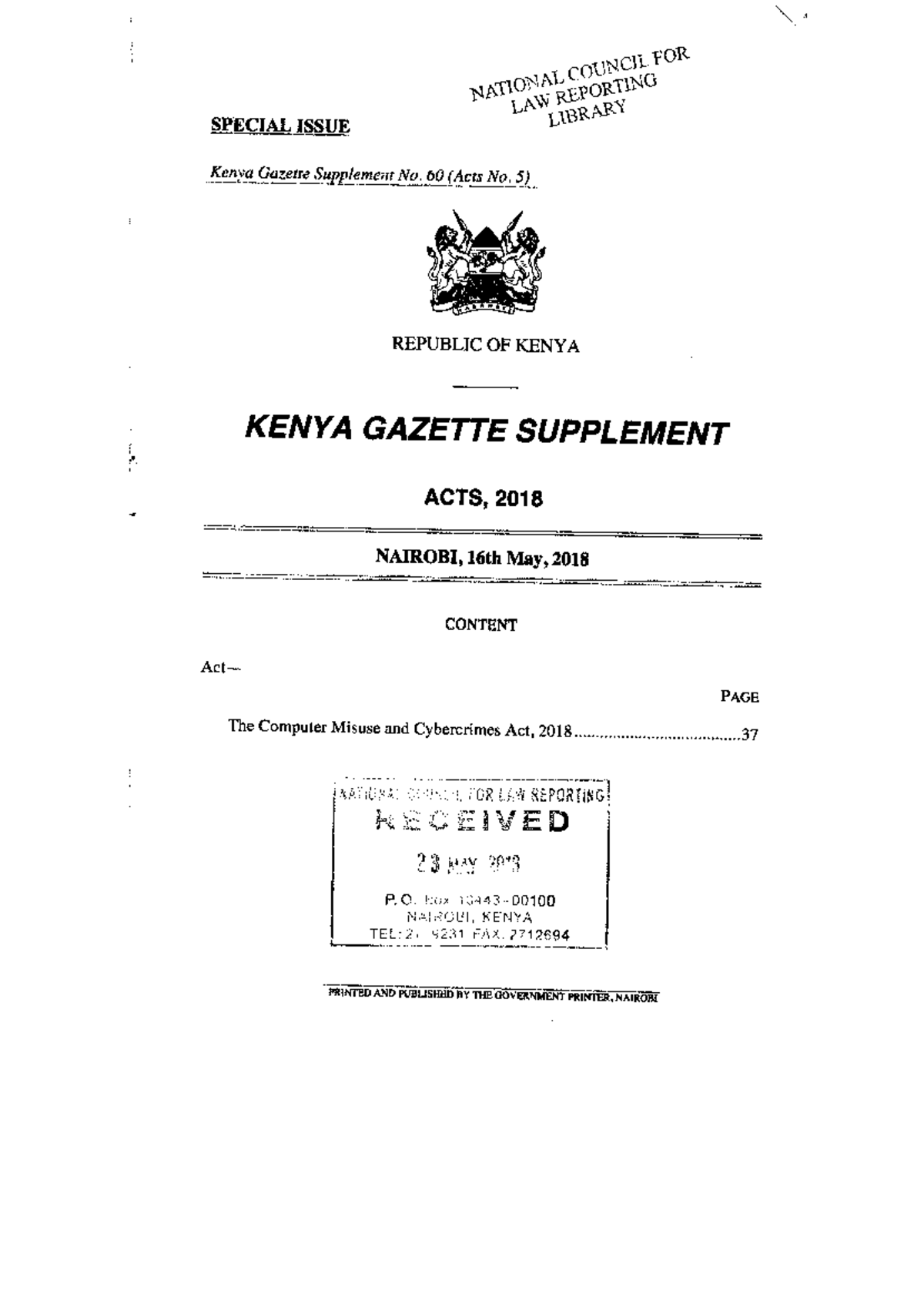 Computer Misuseand Cybercrimes Act No 5of2018 - SPECIAL ISSUE -1•101 ...