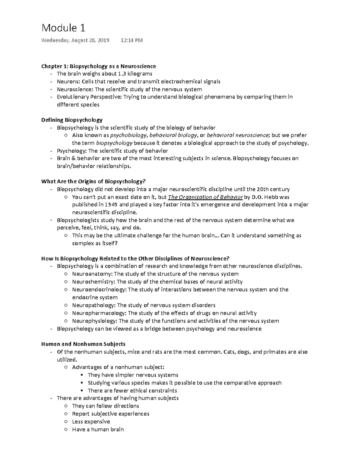 Chapter 1 Biopsychology as a Neuroscience - Warning: TT: undefined function: 32 - Studocu