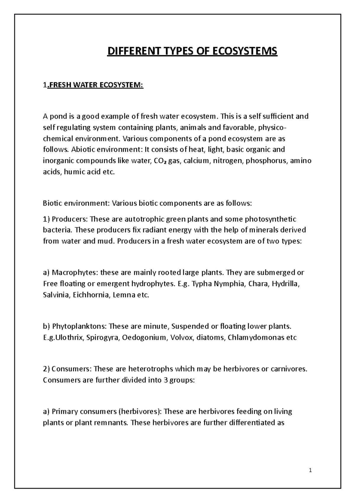 Different Types OF Ecosystems - DIFFERENT TYPES OF ECOSYSTEMS 1 .FRESH ...