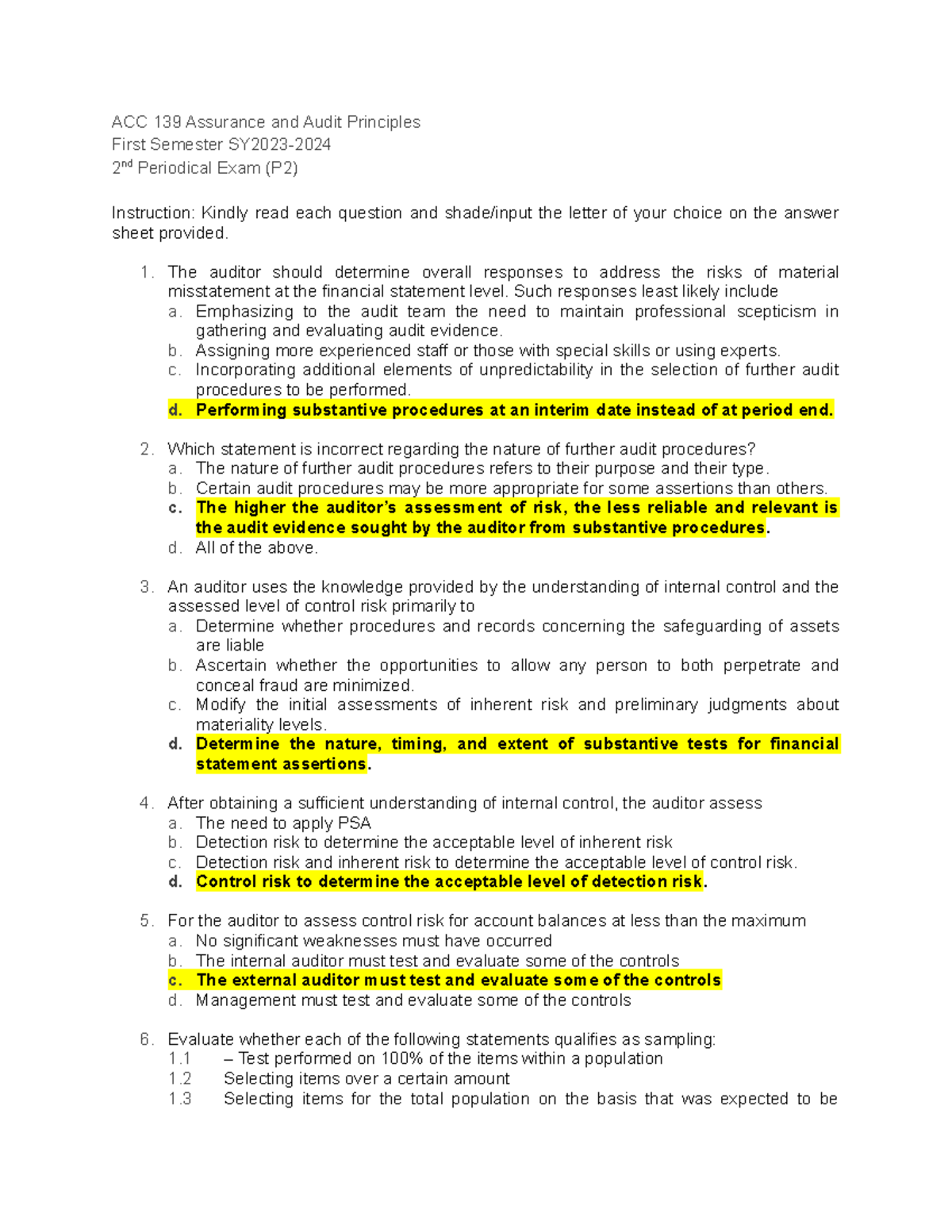 ACC-139-Assurance-and-Audit-Principles P2-1S-SY2324 Key-Answer - ACC 139 Assurance and Audit ...