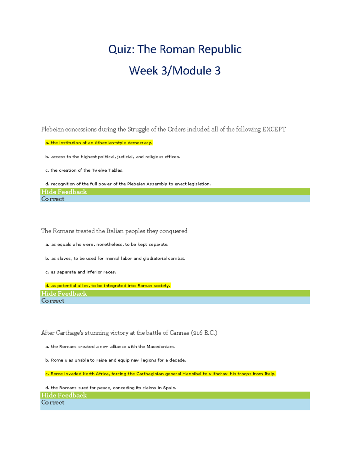 Quiz The Roman Republic - Quiz: The Roman Republic Week 3/Module 3 ...