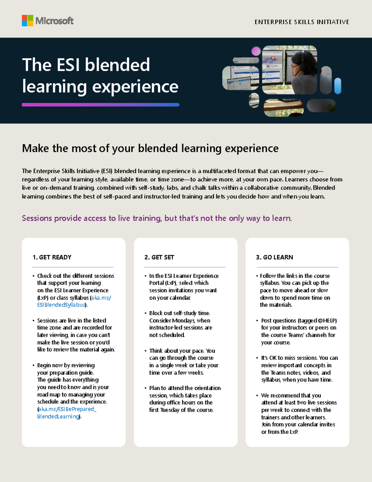 ESI Blended - Schedule - N/A - The ESI blended learning experience ENTERPRISE SKILLS INITIATIVE ...
