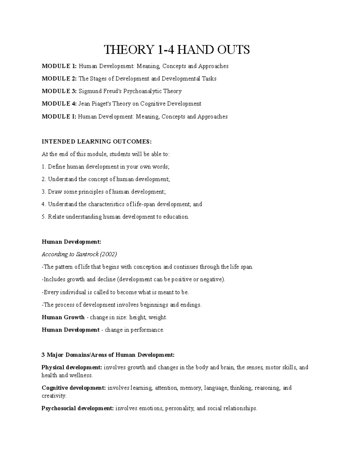 Module 1 theory handouts - THEORY 1-4 HAND OUTS MODULE 1: Human ...