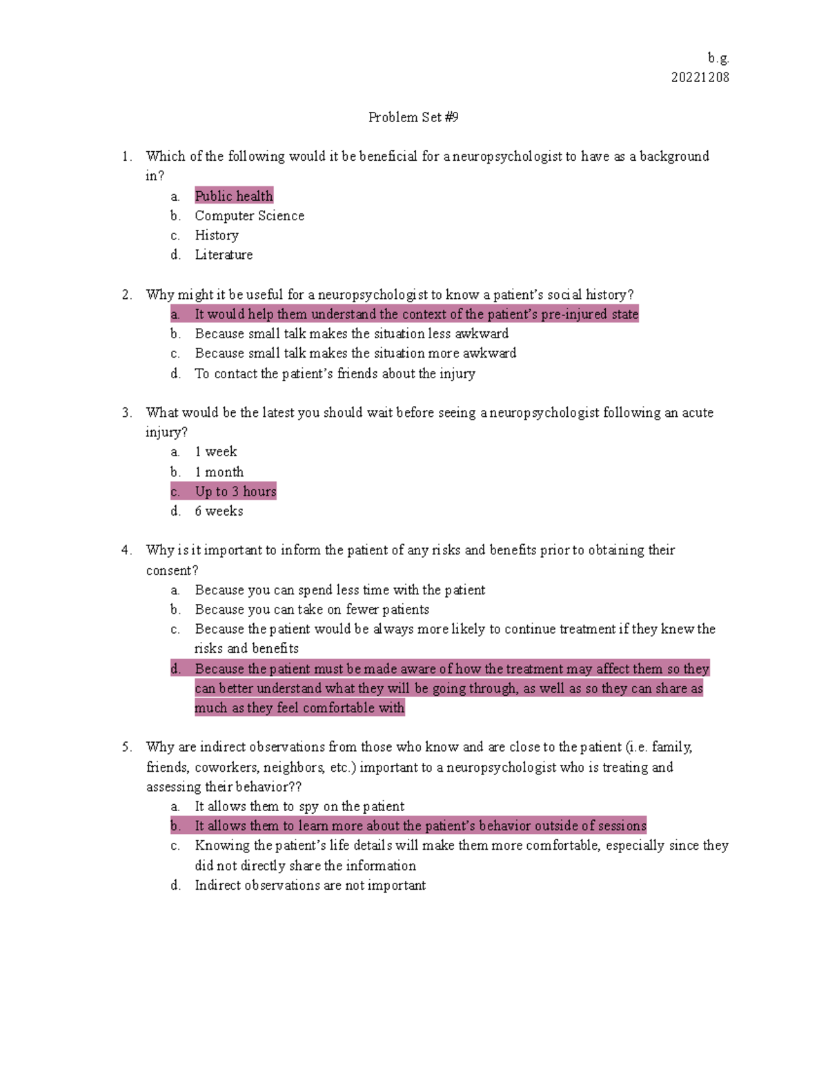 Problem set #9 - b. 20221208 Problem Set # Which of the following would ...