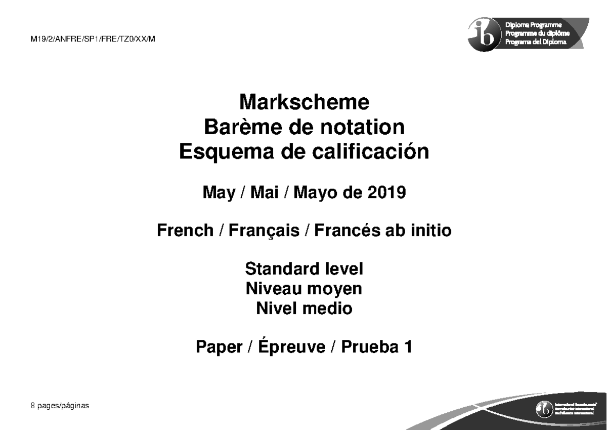 French Marking scheme - hjrtj - M19/2/ANFRE/SP1/FRE/TZ0/XX/M 8 pages ...