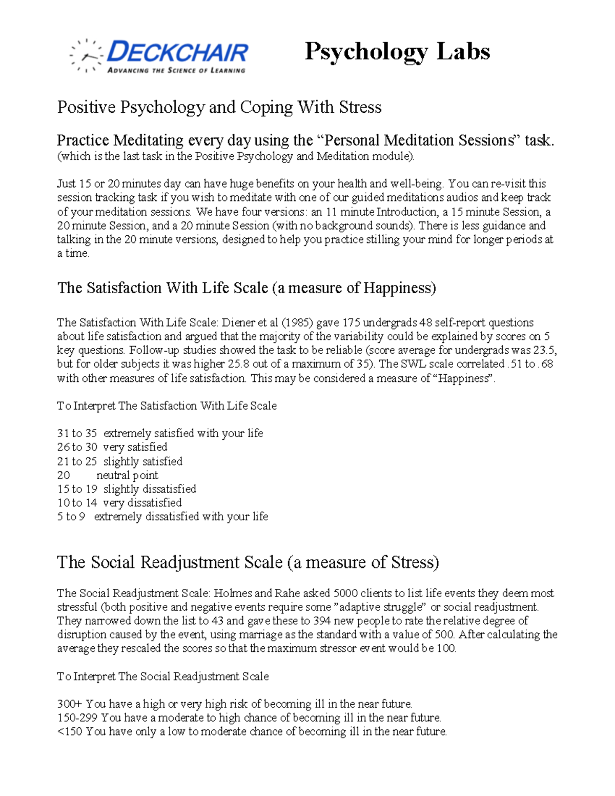 Meditation Lab - Coping With Stress - Psychology Labs Positive ...