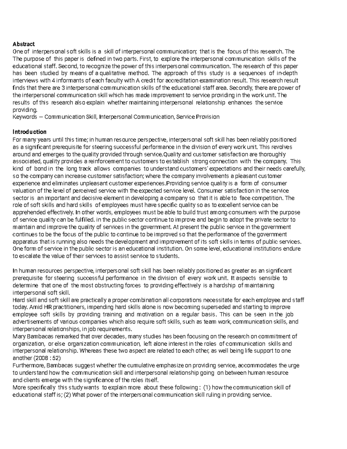 Abstract - interpersonal communication - Abstract One of interpersonal ...