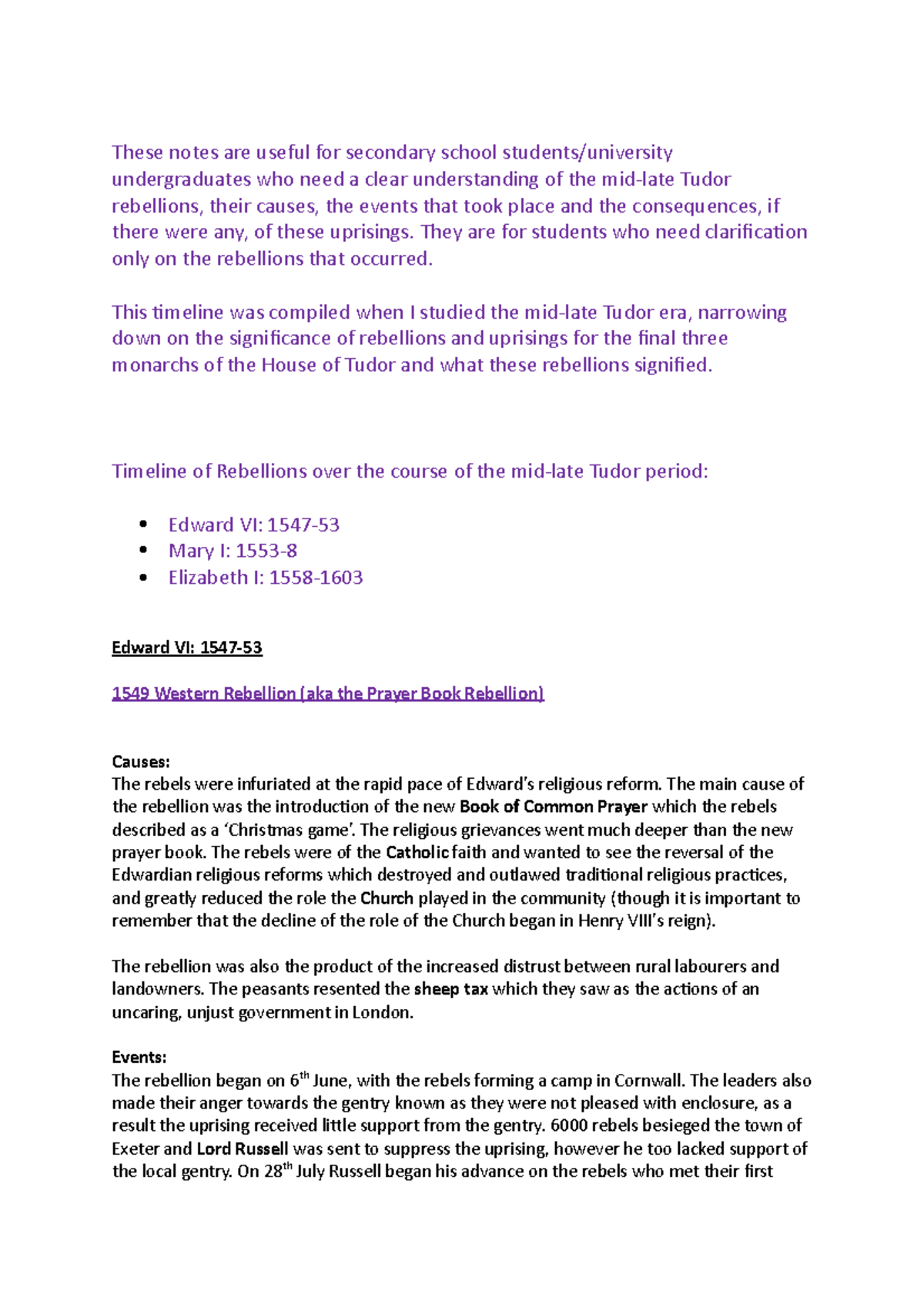 The mid and late tudors and rebellion timeline edward vi mary i and ...