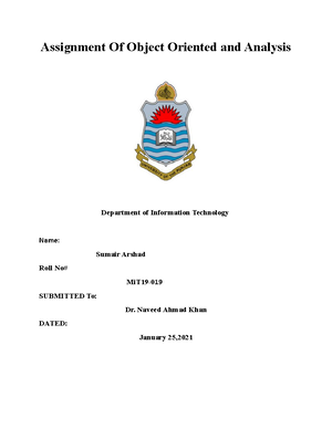TCS3064 Assignment - TCS3064 Object Oriented Programming Page 1 of 8 SCHOOL OF INFORMATION - Studocu